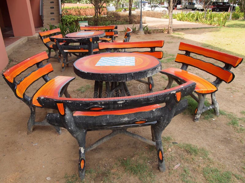 Stone Table and Chairs in Tropical Style Stock Image - Image of seat ...