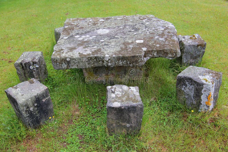 Stone Table on a Green Grass Ground Stock Photo - Image of outdoors ...