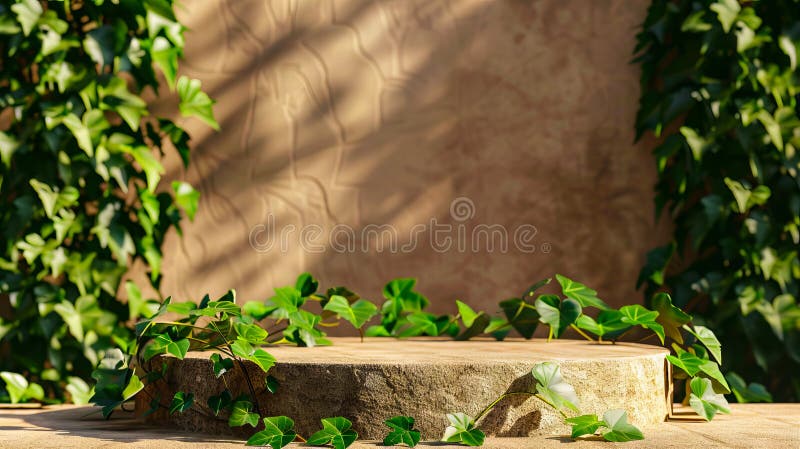 A Stone Table with Green Vines on it Stock Image - Image of cement ...