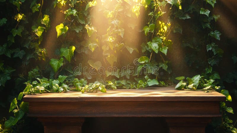 Stone Table with Ivy and Sunlight Beams Stock Illustration ...