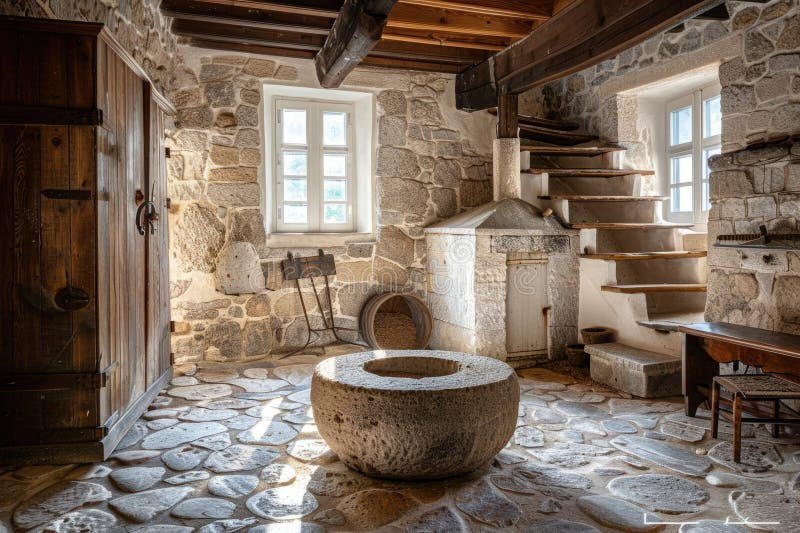 Stone Table in a Stone Room with a Window, Suitable for Interior Design ...