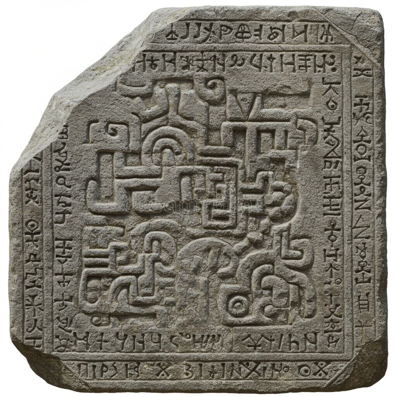 Stone Tablet Featuring Intricate Carvings and Glyphs, Possibly from an ...