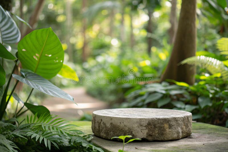 Stone Tabletop Podium Floor in Outdoors Tropical Garden Stock Photo ...