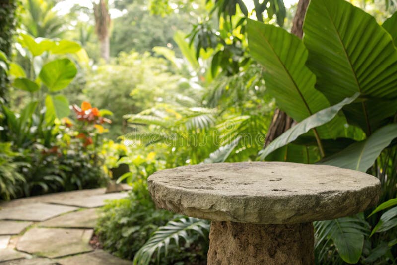 Stone Tabletop Podium Floor in Outdoors Tropical Garden Stock Photo ...