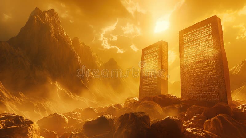 Stone Tablets Inscribed with Ancient Commandments in a Mountainous ...