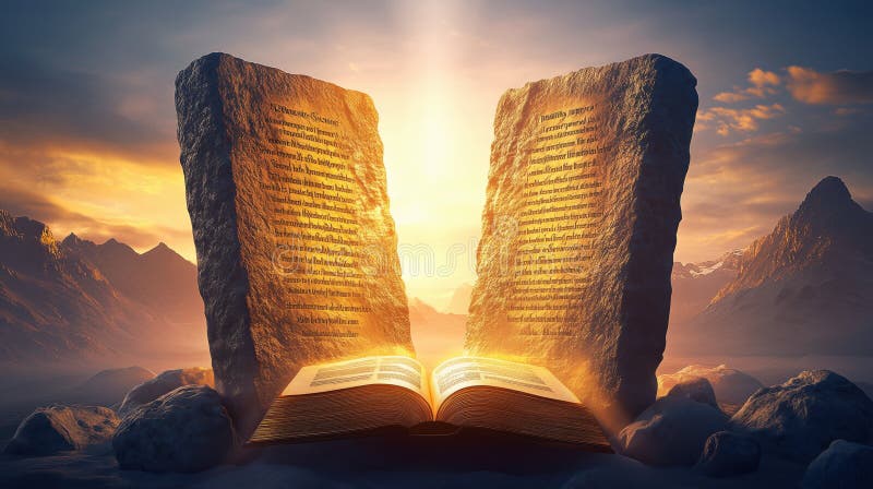 Stone Tablets of Ten Commandments and Bible Book Stock Illustration ... Stone Tablets of Ten Commandments and Bible Book Stock Illustration ...