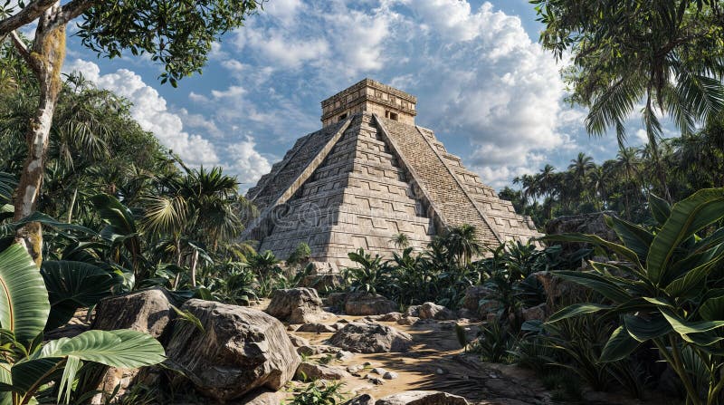 Stone Temple with a Pyramid-like Structure in the Jungle Stock ...