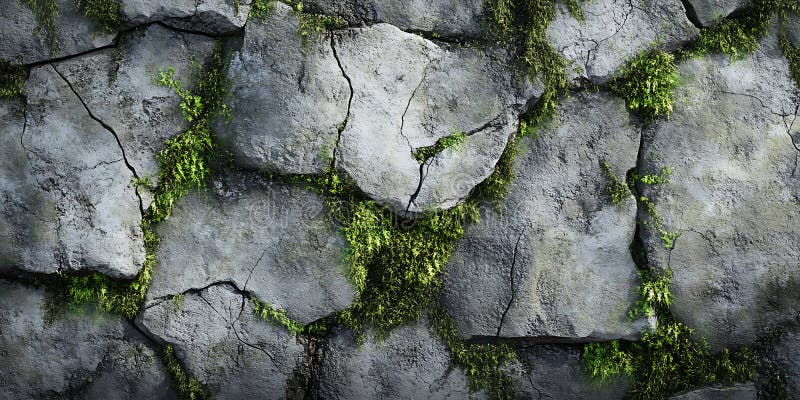Stone Texture Background: Grey Cobblestone with Moss Stock Illustration ...