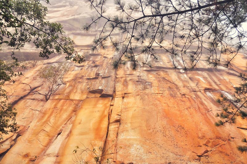 Stone Texture, Orange Cliff in the Fog Stock Image - Image of ancient ...