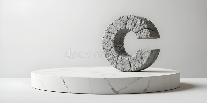 Stone Textured Letter C in Engraved Style with Natural Rough Surface on ...