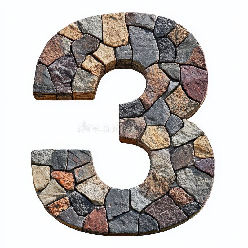 A Stone-textured Number Three, Designed for Decorative or Artistic ...