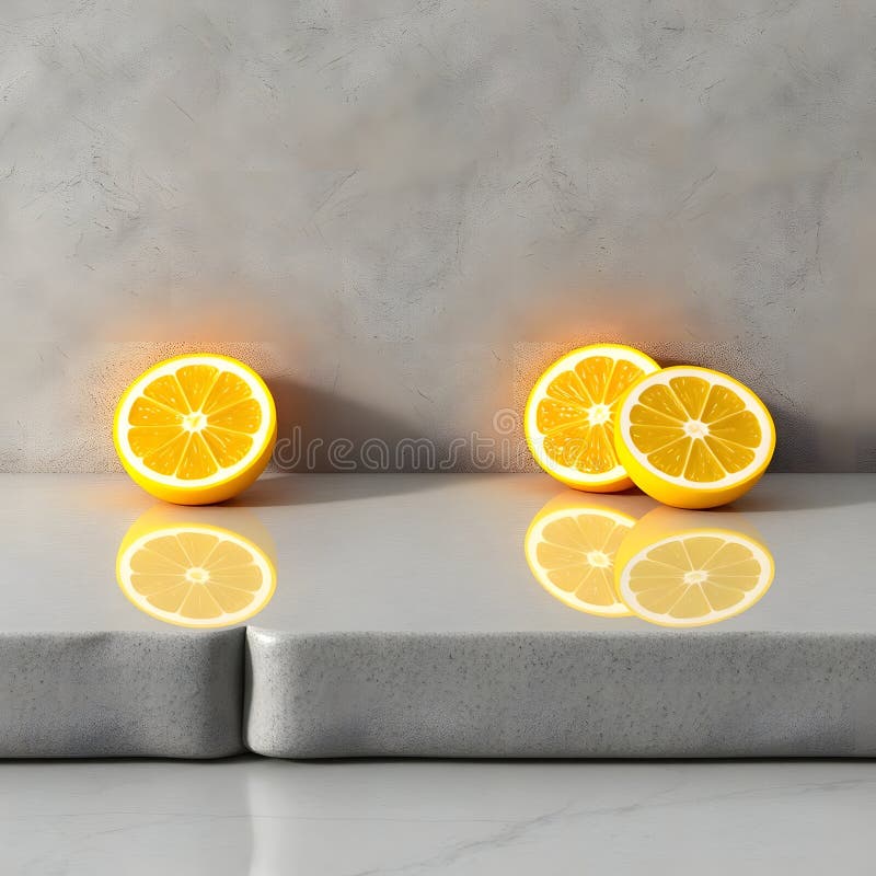 Stone Textures and Lemon Slices: Hyper-Realistic 3D Rendering Stock ...