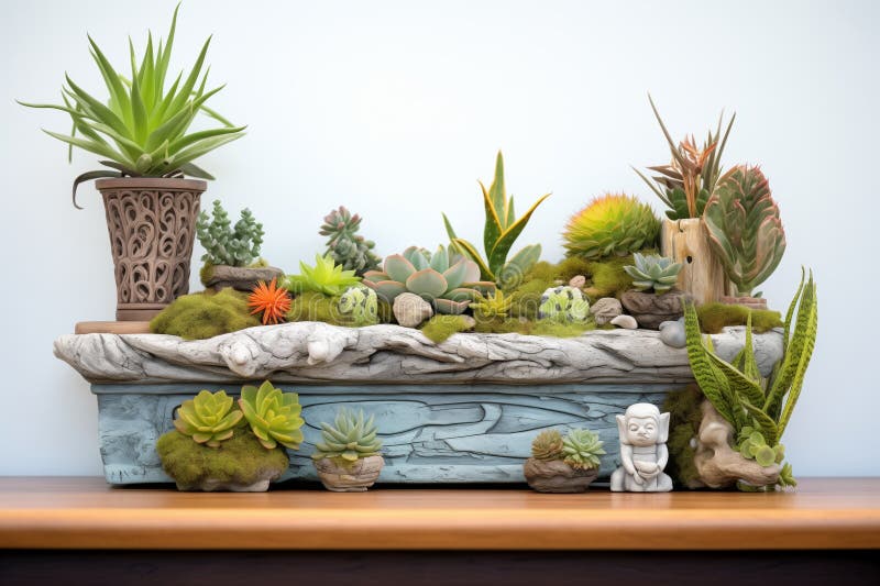 Stone-themed Ledge Presenting an Array of Succulent Plants Stock Photo ...