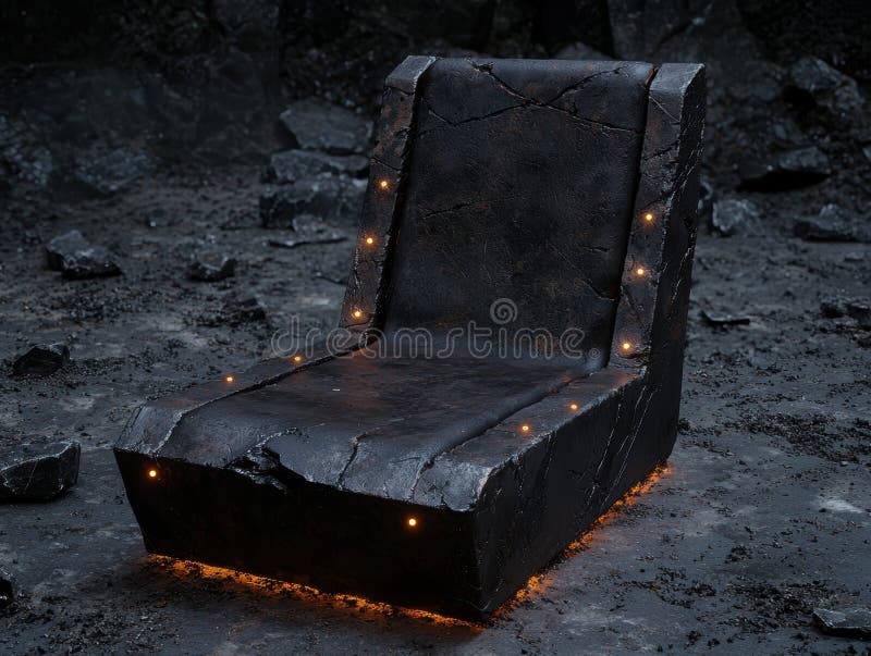 Stone Throne with Glowing Lights in a Dark Cave. Stock Illustration ...