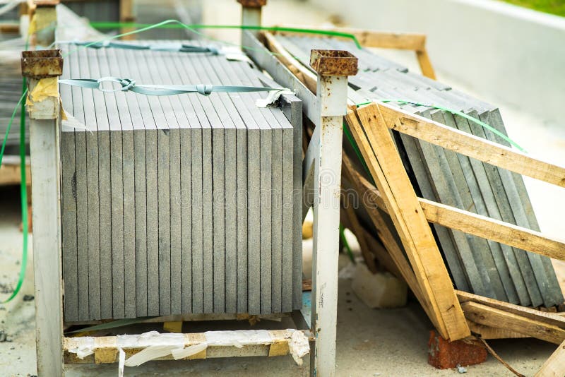 Stone Tiles in a Wooden Crates in a Construction Site Stock Image ...