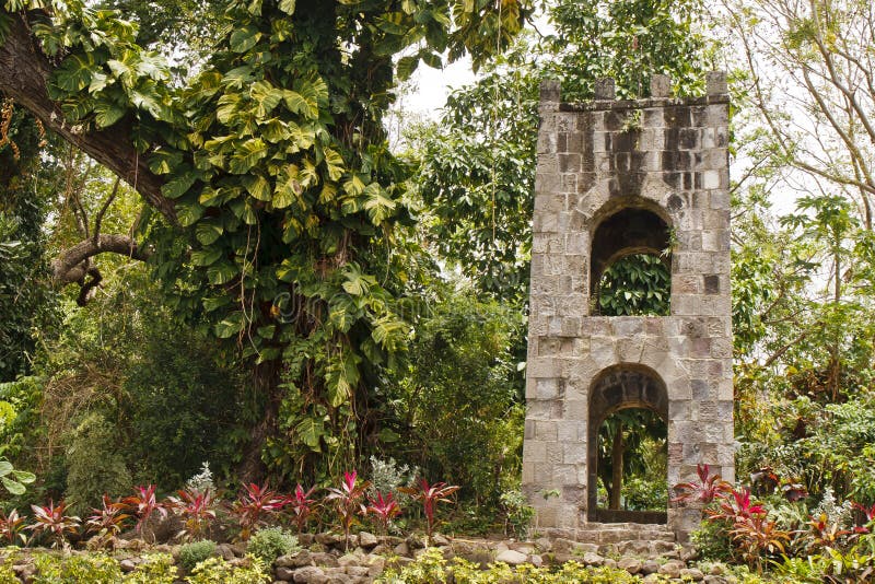 Stone Tower with Arches in Tropical Jungle Stock Image - Image of trees ...