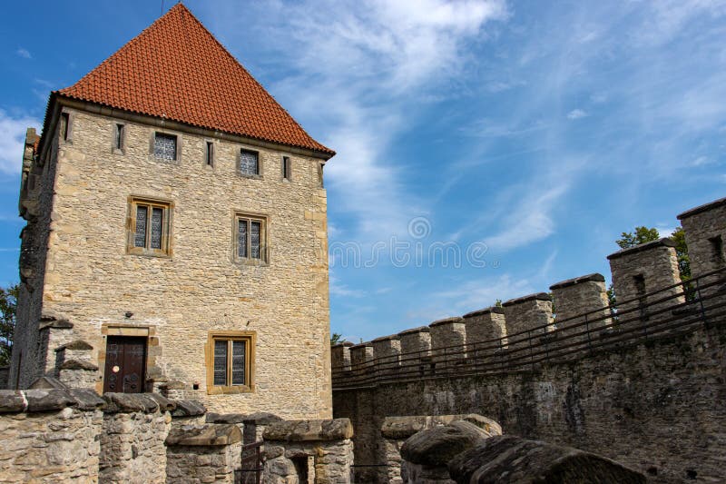 A Stone Tower in the Castle Courtyard with Battlements Stock Photo ...