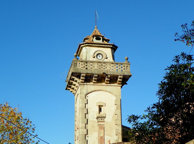 Portugal, Sintra, Stone Tower with Clock and Balcony Stock Photo ...