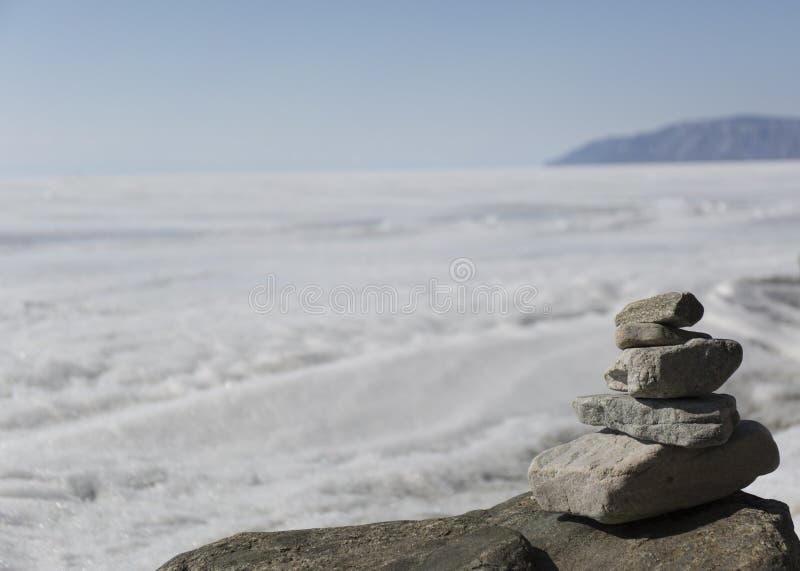 Stone Tower on Ice Winter Background. Baical Landscape. Stock Image ...