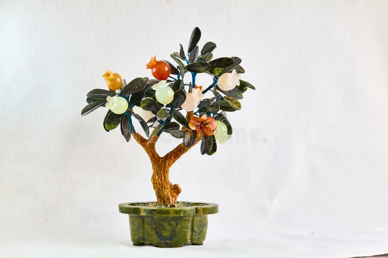 Stone Tree Made of Colored Minerals in a Serpintine Tub Stock Image ...