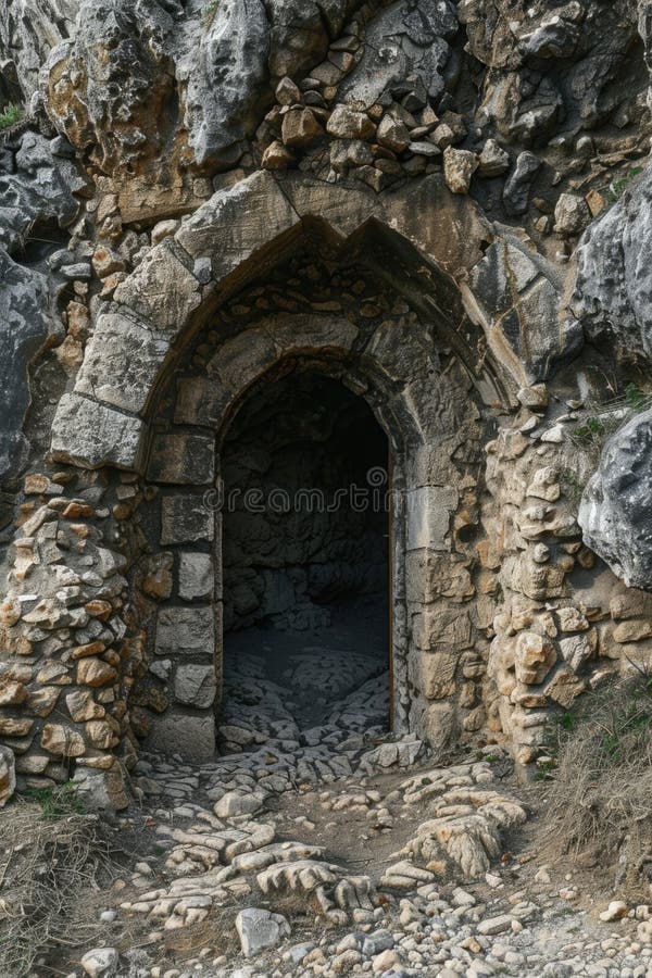 A Stone Tunnel with a Door in the Middle Stock Photo - Image of stone ...