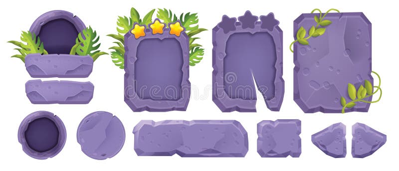Stone UI Game Kit, Vector Jungle Rock Tablet Set, Medieval RPG Cracked ...