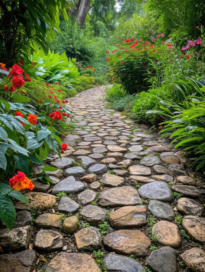 Stone Walk Path in the Garden Stock Illustration - Illustration of ...