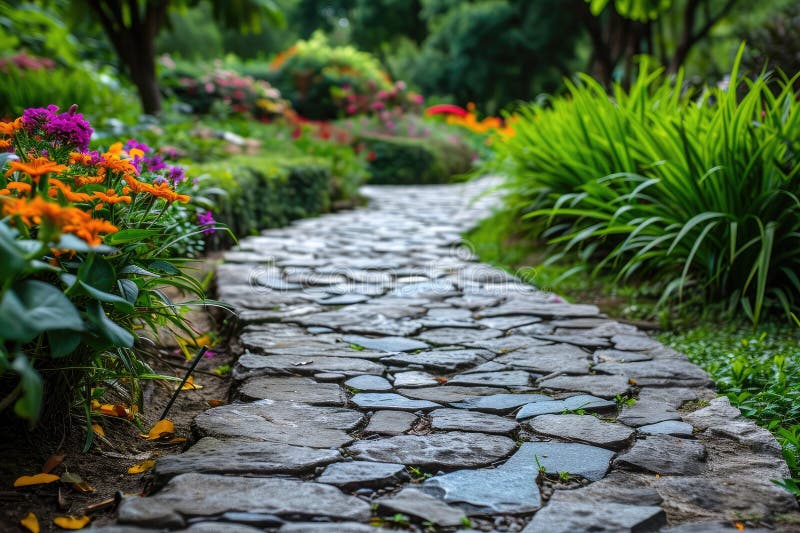 Stone Walk Path in the Garden Stock Illustration - Illustration of ...