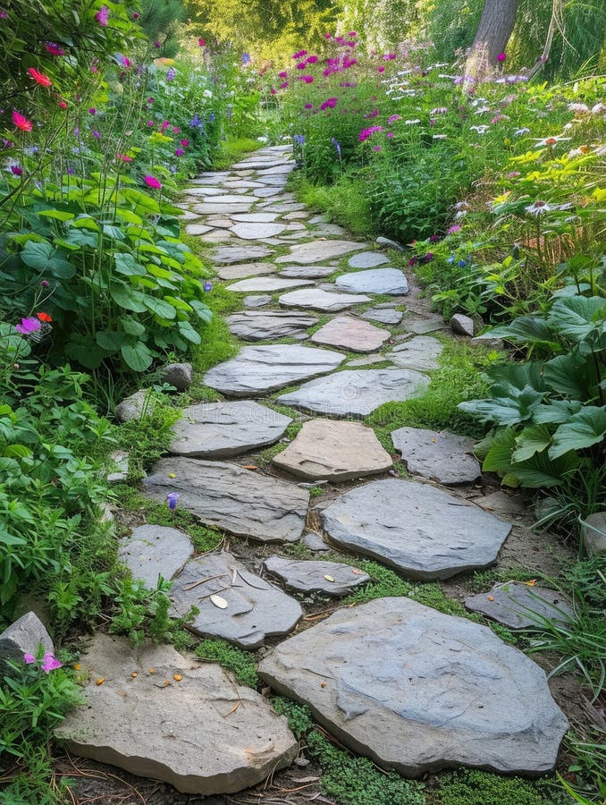 Stone Walk Path in the Garden Stock Illustration - Illustration of ...