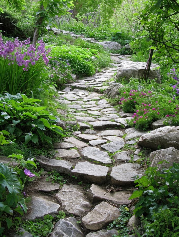 Stone Walk Path in the Garden Stock Illustration - Illustration of ...