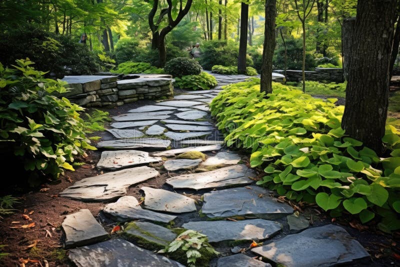 Stone Walk Path in the Garden Stock Illustration - Illustration of ...