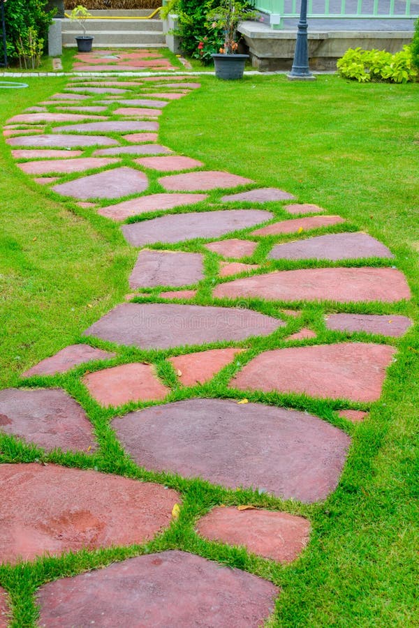 Stone Walk Path in the Park Stock Photo - Image of green, paving: 44100042
