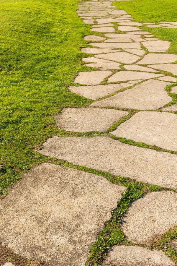 The Stone Walk Way on Green Grass Stock Photo - Image of outdoor ...