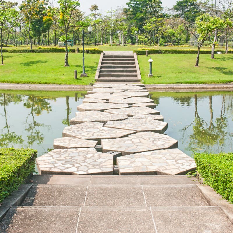 Stone walkway stock photo. Image of green, park, mist - 35084958