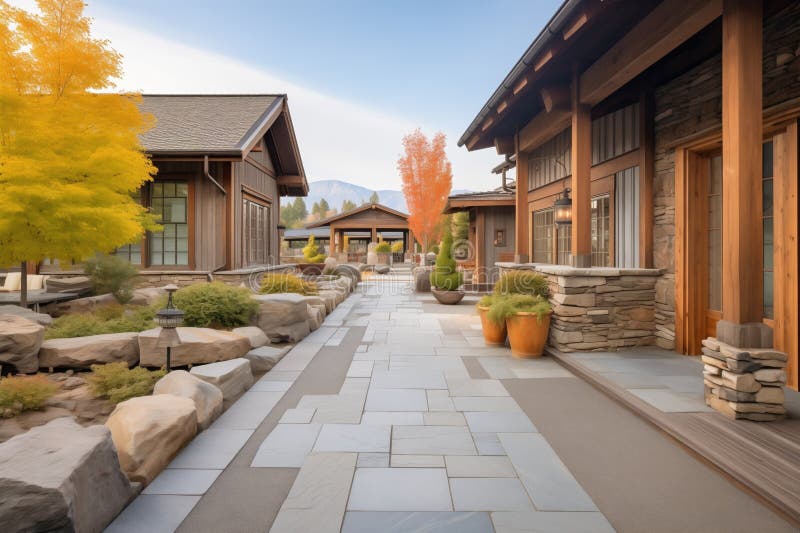 Stone Walkway Leading To a Log Cabins Front Door Stock Image - Image of ...