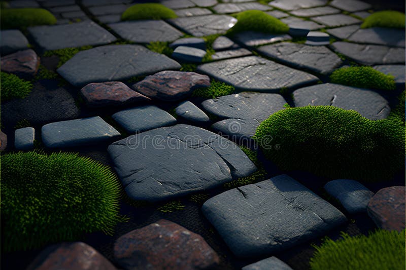 Stone Walkway with Moss and Grass. 3d Render Illustration Stock ...