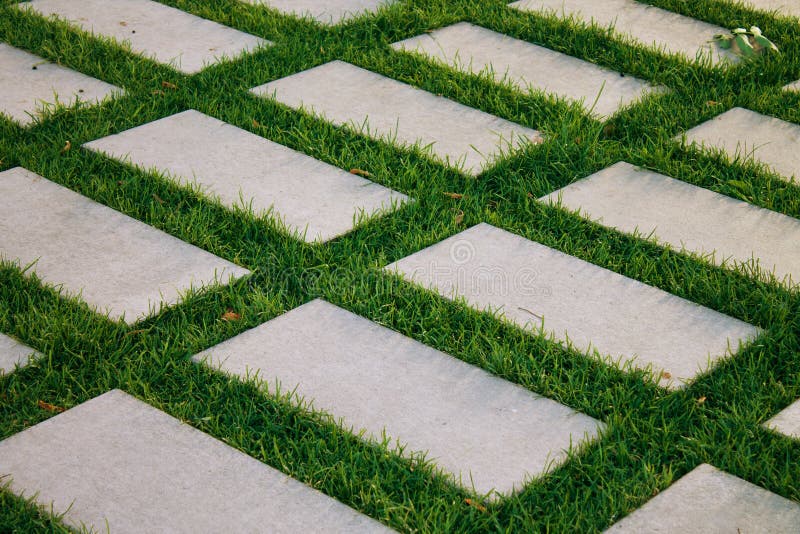 Stone Walkway in the Park. Green Grass Texture Stock Photo - Image of ...