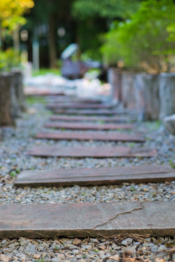 Stone Walkway Winding in Garden Stock Image - Image of brick, mist ...