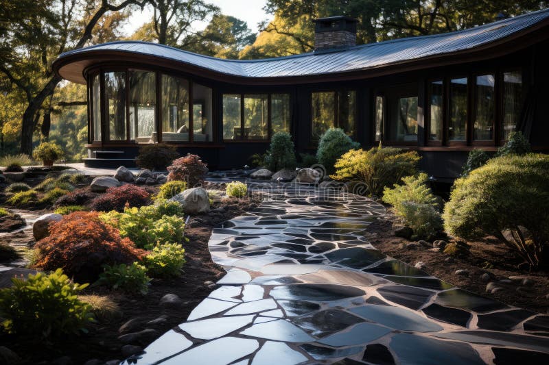 Stone Walkway Winding in Garden at Modern Home, Design Home Garden ...