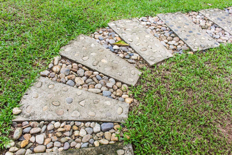 Stone Walkway Winding in Garden Stock Image - Image of field, back ...