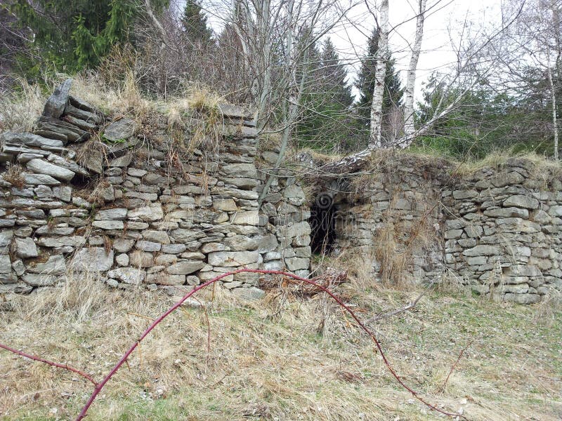 Stone wall around a garden stock image. Image of domicile - 295044029