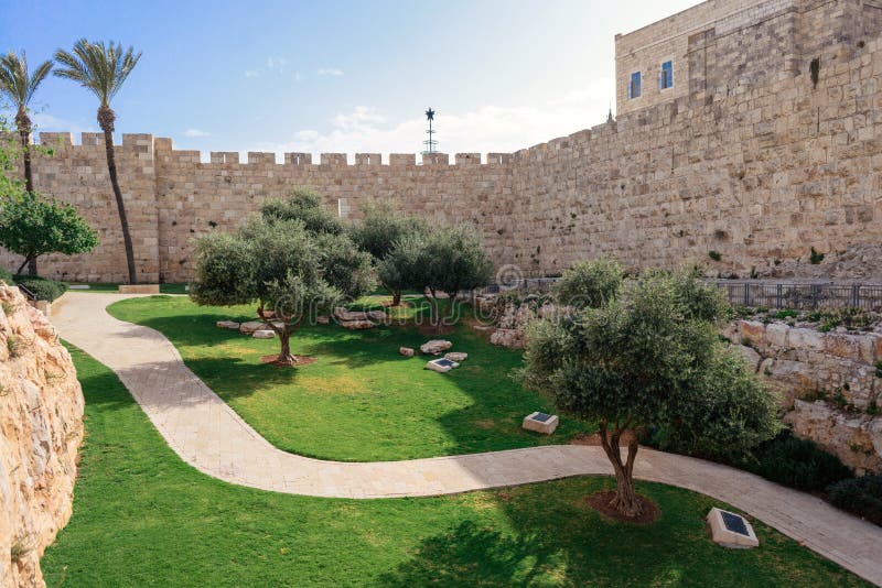 Stone Wall Around the Old City of Jerusalem Stock Photo - Image of ...