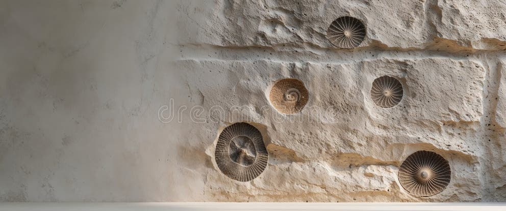 Stone Wall Background with Embedded Fossils for Natural Design and ...