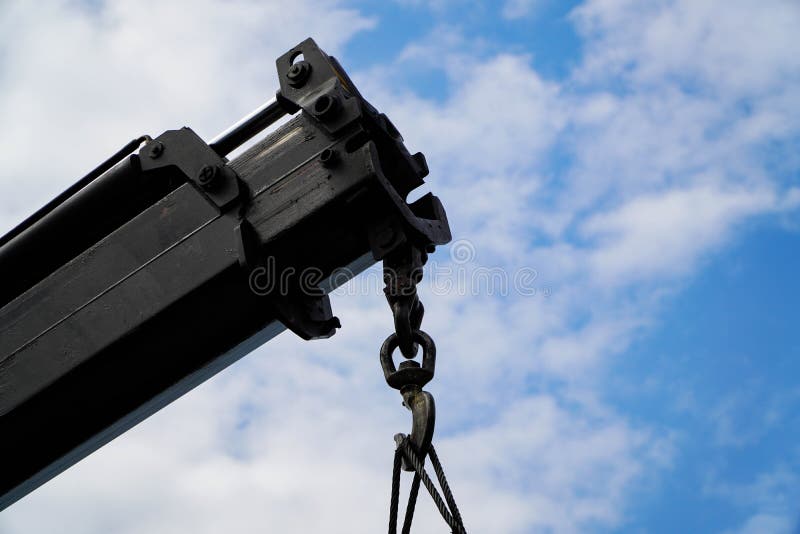 Crane Boom with Isolated Hook, Blue Sky Background,Elements of Crane ...