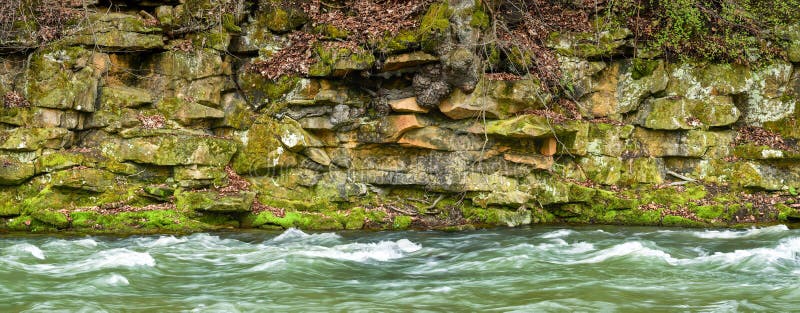 A Stone Wall on the Bank of the Nysa Klodzka River, the Water Quickly ...