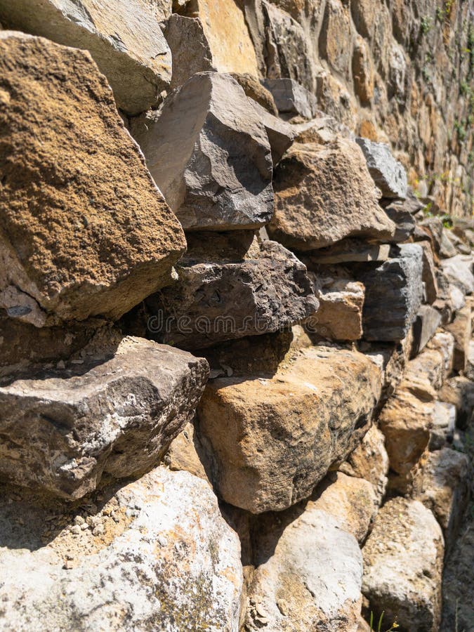 Stone Wall Build from Large Stones Different Shapes Stock Image - Image ...