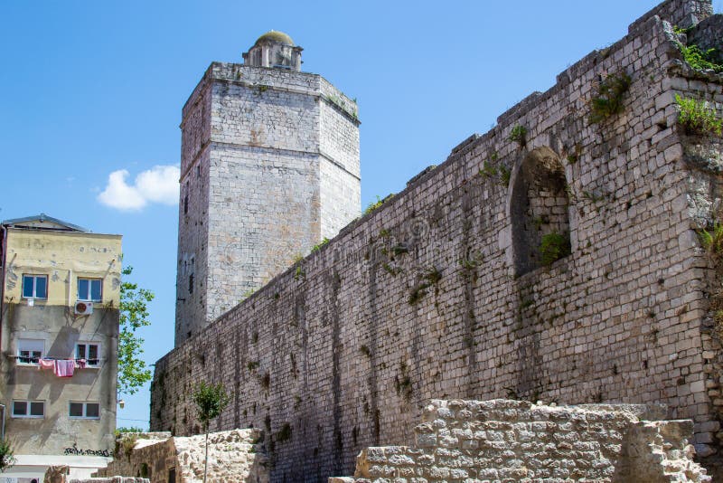 Stone Wall and the Captain`s Tower at the Background in the Old Town of ...