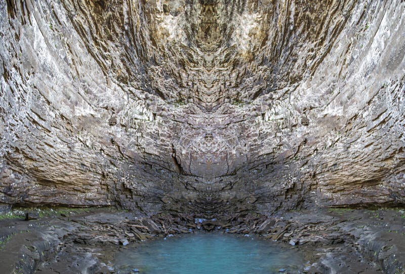 Stone Wall in a Cave with Blue Water Stock Image - Image of abstract ...