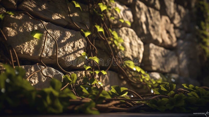 Stone Wall with Climbing Vines Ai Generated Stock Illustration ...