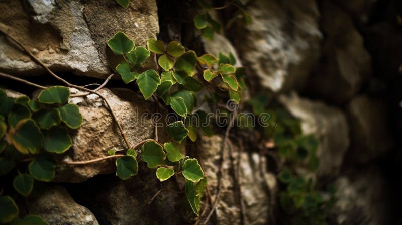Stone Wall with Climbing Vines Ai Generated Stock Illustration - Illustration of wallpaper, vine ...
